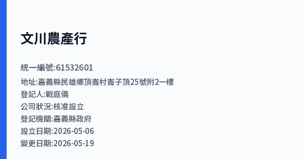 文川農產行的照片-統編 61532601(嘉義縣) 公司登記資料與營業項目詳細圖表
