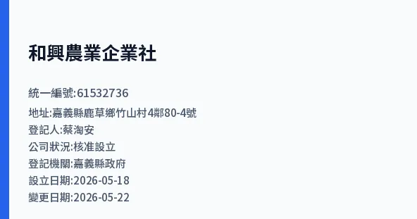 和興農業企業社的照片-統編 61532736(嘉義縣) 公司登記資料與營業項目詳細圖表