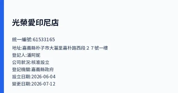 光榮愛印尼店的照片-統編 61533165 公司登記資料與營業項目詳細圖表