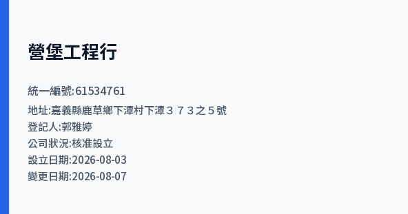 營堡工程行的照片-統編 61534761(嘉義縣) 公司登記資料與營業項目詳細圖表