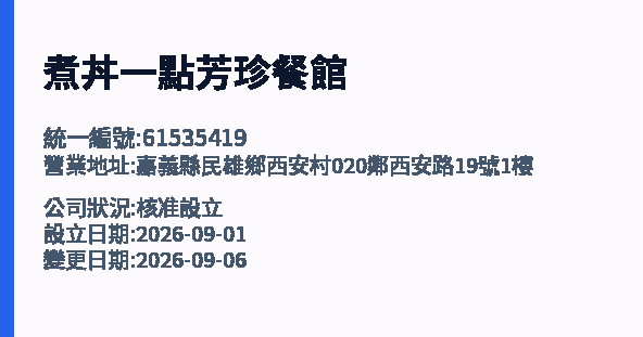 煮丼一點芳珍餐館的照片-統編 61535419(嘉義縣) 公司登記資料與營業項目詳細圖表