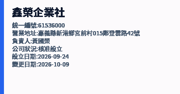 鑫榮企業社的照片-統編 61536000(嘉義縣) 公司登記資料與營業項目詳細圖表