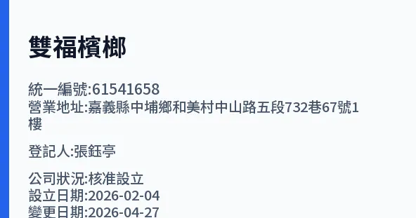 雙福檳榔的照片-統編 61541658(嘉義縣) 公司登記資料與營業項目詳細圖表