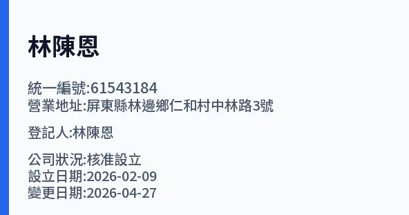 林陳恩的照片-統編 61543184(屏東縣) 公司登記資料與營業項目詳細圖表