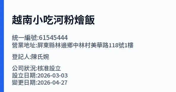 越南小吃河粉燴飯的照片-統編 61545444(屏東縣) 公司登記資料與營業項目詳細圖表