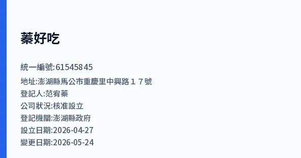 蓁好吃的照片-統編 61545845(澎湖縣) 公司登記資料與營業項目詳細圖表