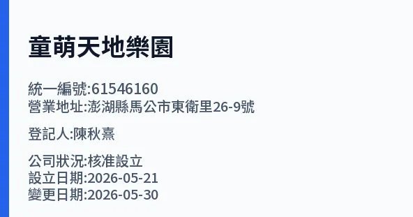 童萌天地樂園的照片-統編 61546160(澎湖縣) 公司登記資料與營業項目詳細圖表