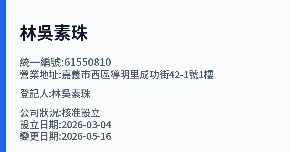 林吳素珠的照片-統編 61550810(嘉義市) 公司登記資料與營業項目詳細圖表