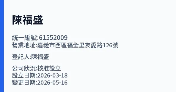 陳福盛的照片-統編 61552009(嘉義市) 公司登記資料與營業項目詳細圖表