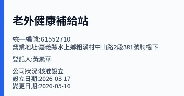 老外健康補給站的照片-統編 61552710(嘉義縣) 公司登記資料與營業項目詳細圖表