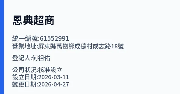 恩典超商的照片-統編 61552991(屏東縣) 公司登記資料與營業項目詳細圖表