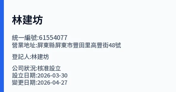 林建坊的照片-統編 61554077(屏東縣) 公司登記資料與營業項目詳細圖表