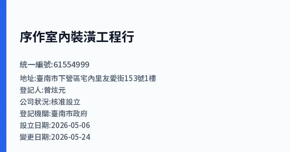 序作室內裝潢工程行的照片-統編 61554999(臺南市) 公司登記資料與營業項目詳細圖表