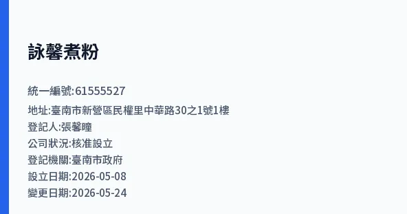 詠馨煮粉的照片-統編 61555527(臺南市) 公司登記資料與營業項目詳細圖表