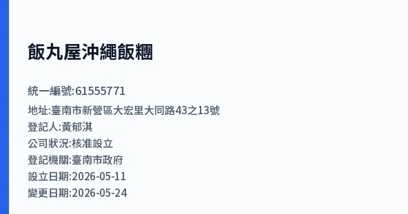 飯丸屋沖繩飯糰的照片-統編 61555771(臺南市) 公司登記資料與營業項目詳細圖表