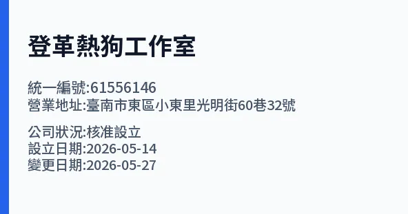 登革熱狗工作室的照片-統編 61556146(臺南市) 公司登記資料與營業項目詳細圖表