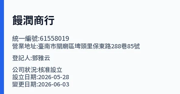 饅潤商行的照片-統編 61558019(臺南市) 公司登記資料與營業項目詳細圖表