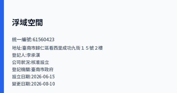 浮域空間的照片-統編 61560423 公司登記資料與營業項目詳細圖表