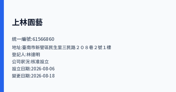 上林園藝的照片-統編 61566860(臺南市) 公司登記資料與營業項目詳細圖表