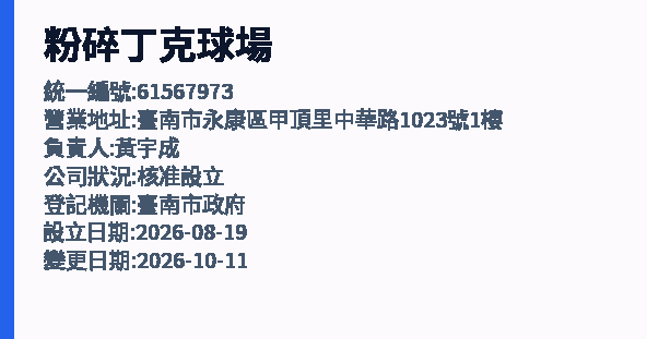 粉碎丁克球場的照片-統編 61567973(臺南市) 公司登記資料與營業項目詳細圖表