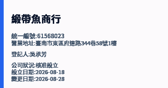 緞帶魚商行的照片-統編 61568023(臺南市) 公司登記資料與營業項目詳細圖表