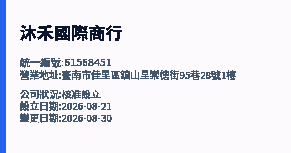 沐禾國際商行的照片-統編 61568451(臺南市) 公司登記資料與營業項目詳細圖表