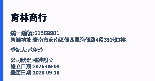 育林商行的照片-統編 61569901(臺南市) 公司登記資料與營業項目詳細圖表