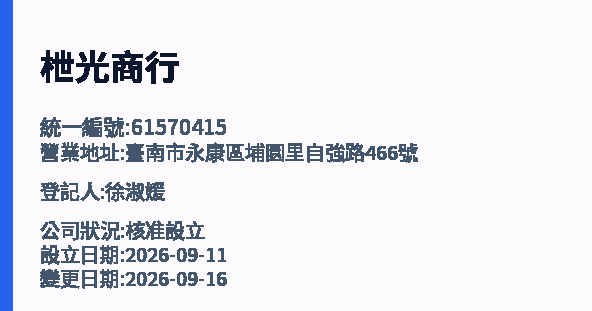 枻光商行的照片-統編 61570415(臺南市) 公司登記資料與營業項目詳細圖表