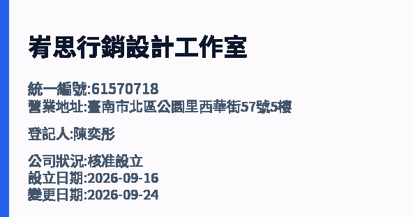 峟思行銷設計工作室的照片-統編 61570718(臺南市) 公司登記資料與營業項目詳細圖表