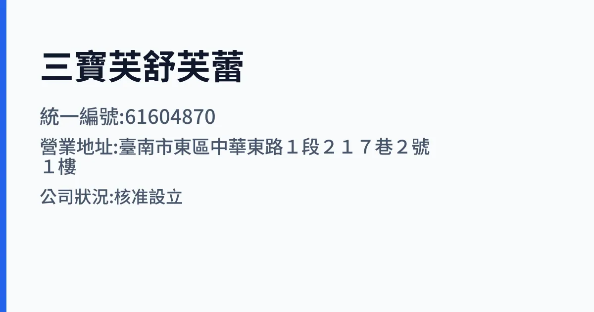 三寶芙舒芙蕾 - 統編 61604870(臺南市) 公司登記資料與營業項目詳細圖表