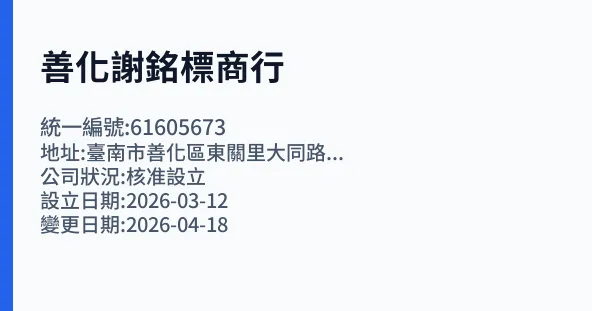善化謝銘標商行的照片-統編 61605673(臺南市) 公司登記資料與營業項目詳細圖表