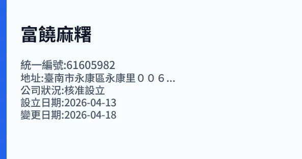 富饒麻糬的照片-統編 61605982(臺南市) 公司登記資料與營業項目詳細圖表