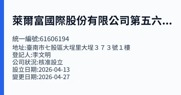 萊爾富國際股份有限公司第五六二五營業處的照片-統編 61606194(臺南市) 公司登記資料與營業項目詳細圖表