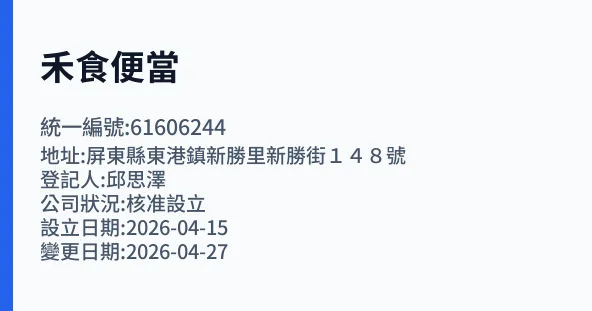 禾食便當的照片-統編 61606244(屏東縣) 公司登記資料與營業項目詳細圖表