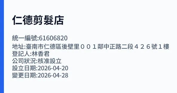 仁德剪髮店的照片-統編 61606820(臺南市) 公司登記資料與營業項目詳細圖表