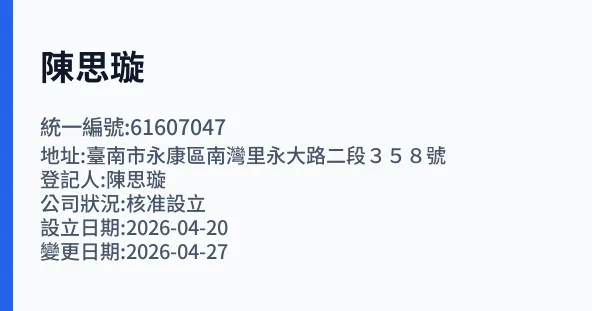 陳思璇的照片-統編 61607047(臺南市) 公司登記資料與營業項目詳細圖表