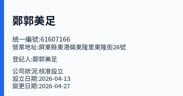 鄭郭美足的照片-統編 61607166(屏東縣) 公司登記資料與營業項目詳細圖表