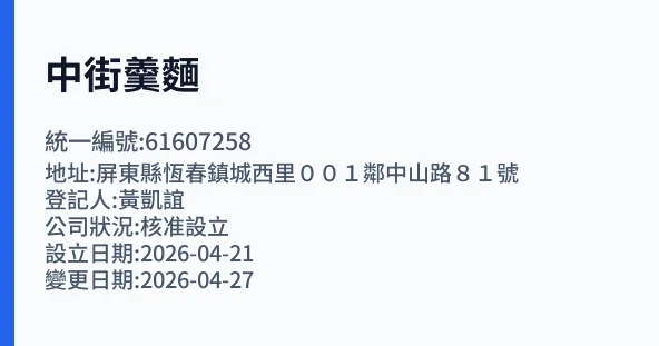 中街羹麵的照片-統編 61607258(屏東縣) 公司登記資料與營業項目詳細圖表