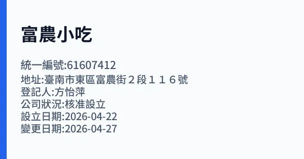 富農小吃的照片-統編 61607412(臺南市) 公司登記資料與營業項目詳細圖表