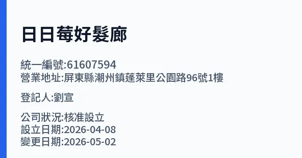 日日莓好髮廊的照片-統編 61607594(屏東縣) 公司登記資料與營業項目詳細圖表