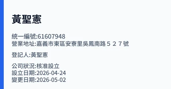 黃聖憲的照片-統編 61607948(嘉義市) 公司登記資料與營業項目詳細圖表