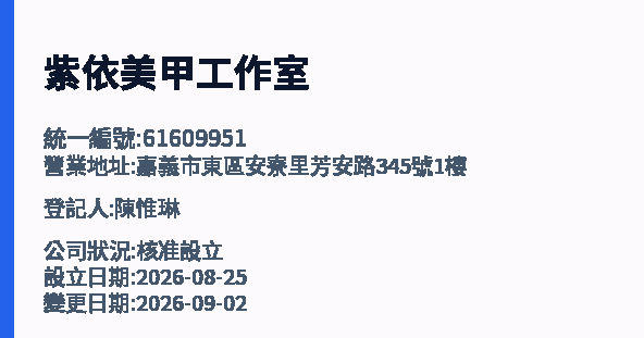 紫依美甲工作室的照片-統編 61609951(嘉義市) 公司登記資料與營業項目詳細圖表