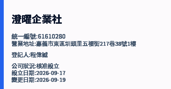 澄曜企業社的照片-統編 61610280(嘉義市) 公司登記資料與營業項目詳細圖表