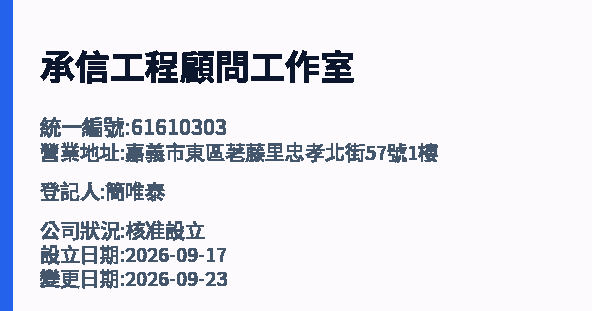 承信工程顧問工作室的照片-統編 61610303(嘉義市) 公司登記資料與營業項目詳細圖表