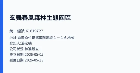 玄舞春風森林生態園區的照片-統編 61619727(嘉義縣) 公司登記資料與營業項目詳細圖表