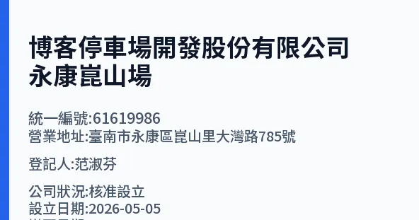 博客停車場開發股份有限公司永康崑山場的照片-統編 61619986(臺南市) 公司登記資料與營業項目詳細圖表