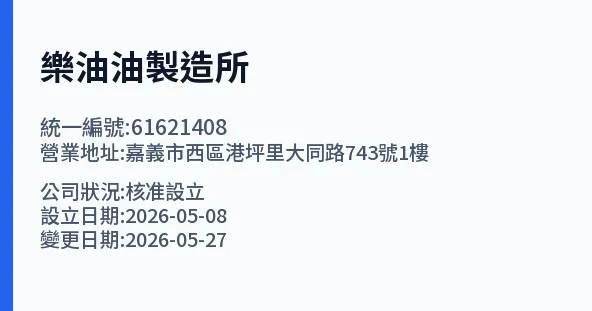 樂油油製造所的照片-統編 61621408(嘉義市) 公司登記資料與營業項目詳細圖表