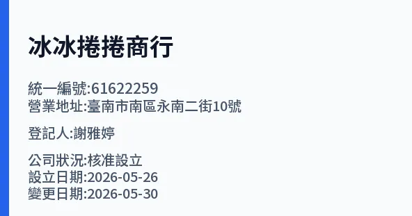 冰冰捲捲商行的照片-統編 61622259(臺南市) 公司登記資料與營業項目詳細圖表