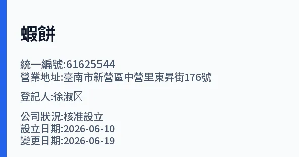 蝦餅的照片-統編 61625544(臺南市) 公司登記資料與營業項目詳細圖表