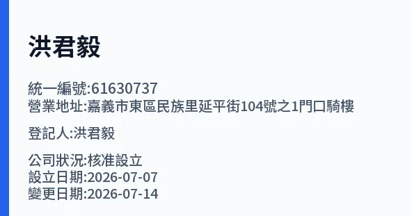洪君毅的照片-統編 61630737(嘉義市) 公司登記資料與營業項目詳細圖表